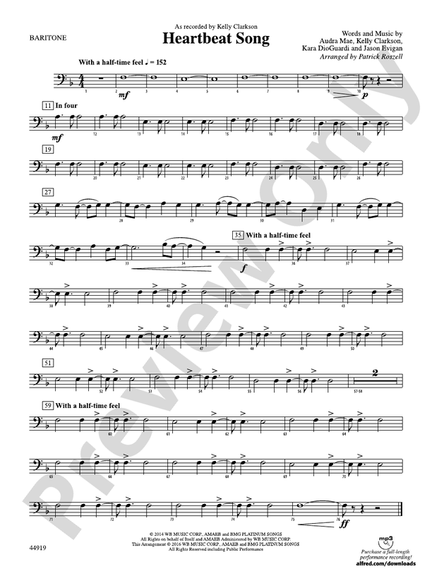 Heartbeat Song: Baritone B.C.: Baritone B.C. Part - Digital Sheet Music ...