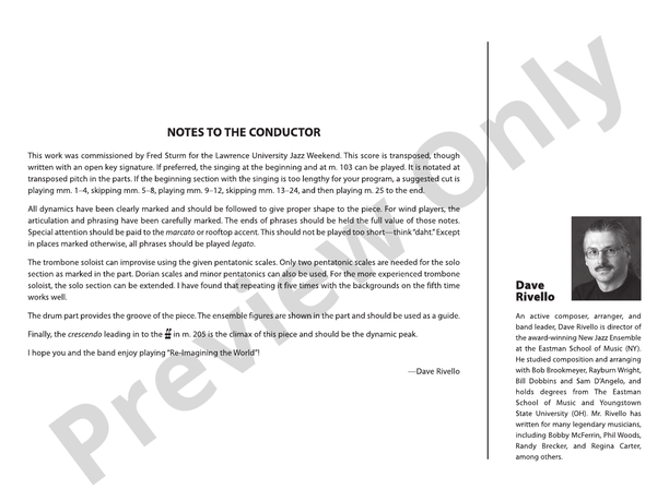 Re-Imagining the World: Jazz Ensemble Conductor Score & Parts: Dave ...