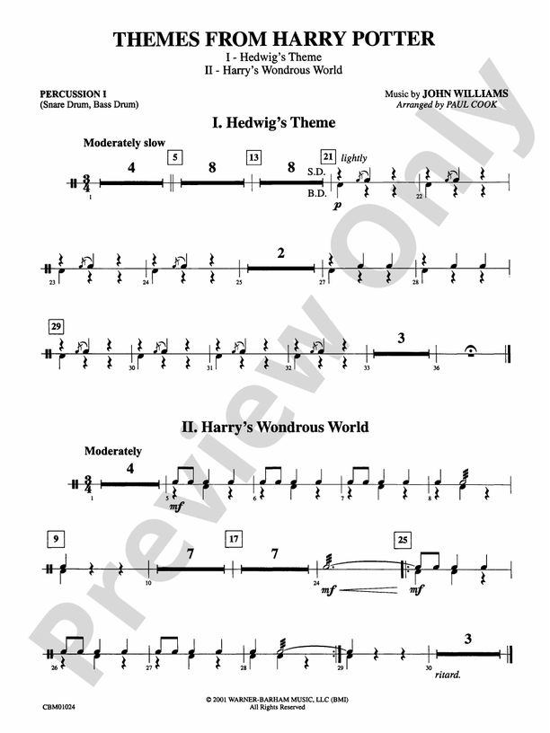 Harry Potter, Themes from: 1st Percussion: 1st Percussion Part ...
