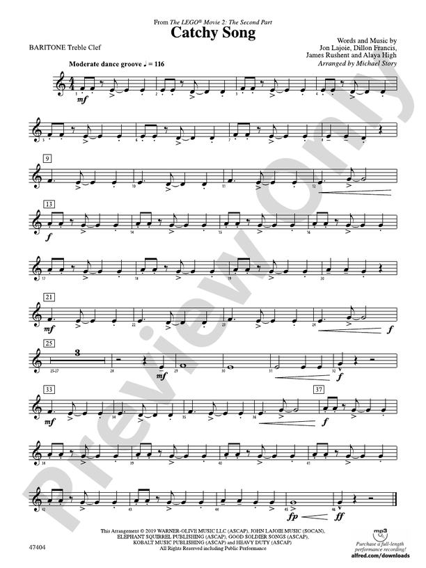 Catchy Song: Baritone T.C.: Baritone T.C. Part - Digital Sheet Music ...