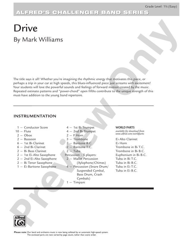 Drive: Score: Concert Band Score - Digital Sheet Music Download