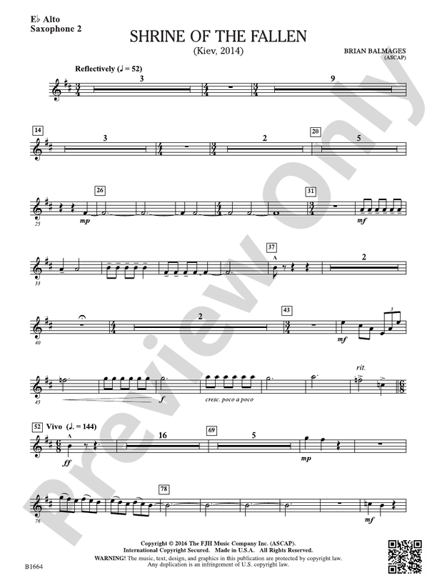 Shrine of the Fallen: E-flat Alto Saxophone 2: E-flat Alto Saxophone 2 Part: Brian Balmages ...