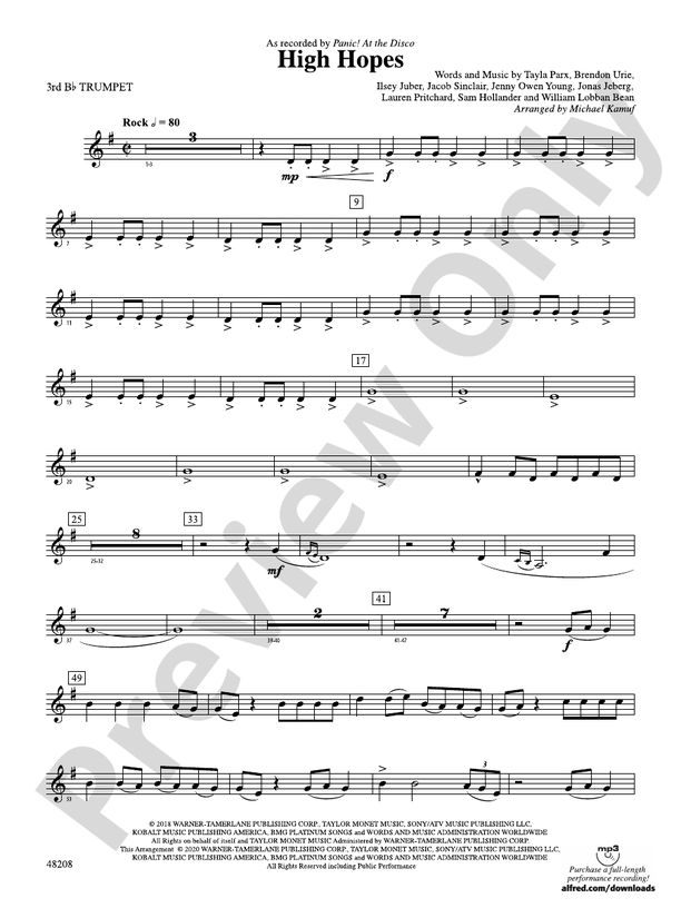 HIGH HOPES/PCB: 3rd B-flat Trumpet: 3rd B-flat Trumpet Part - Digital ...