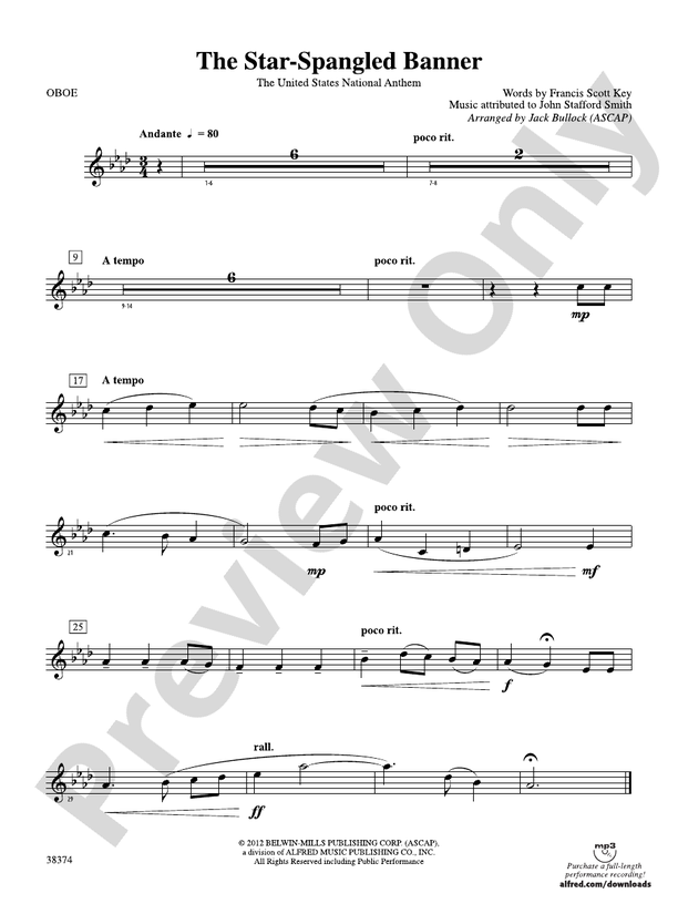 The Star-Spangled Banner: Oboe: Oboe Part - Digital Sheet Music Download