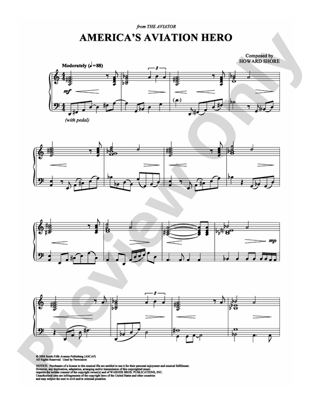 America's Aviation Hero: Piano: Howard Shore - Digital Sheet Music Download
