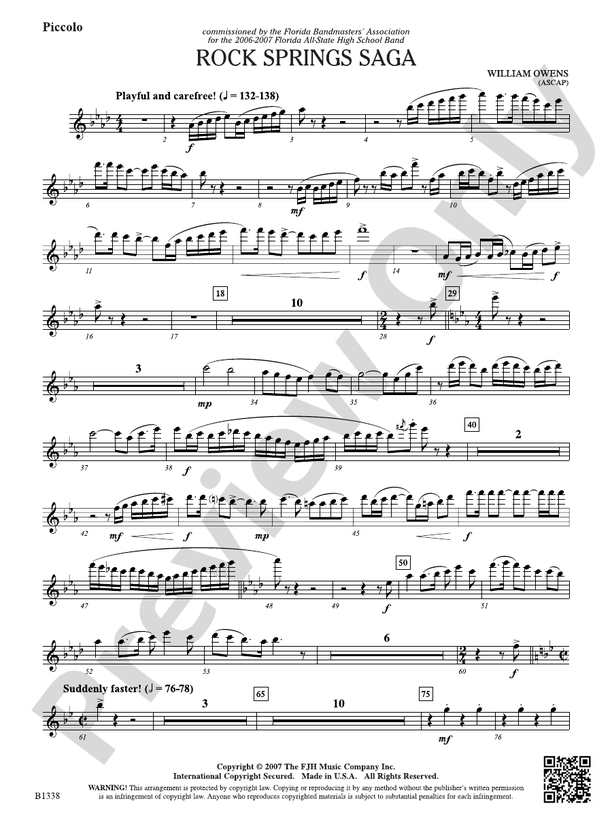 Rock Springs Saga: Piccolo: Piccolo Part: William Owens - Digital Sheet ...
