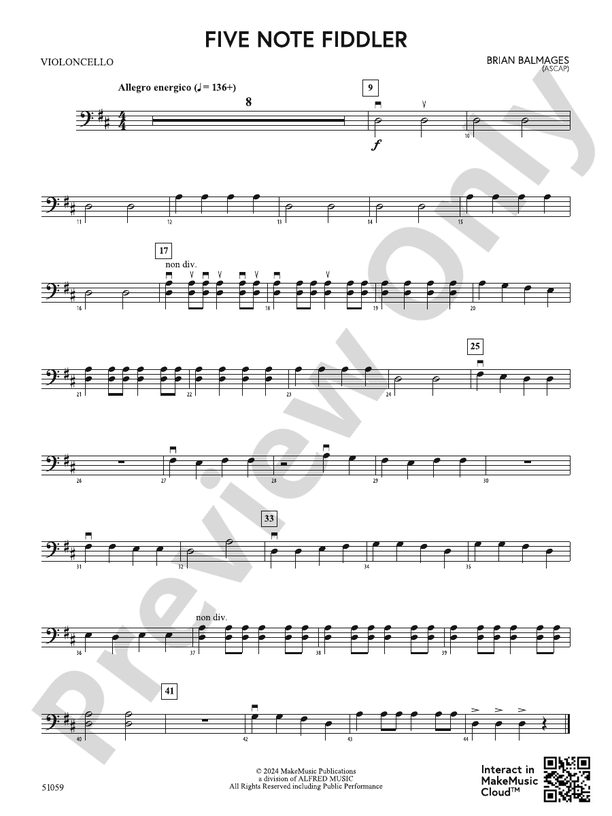 Five Note Fiddler: Cello: Cello Part - Digital Sheet Music Download