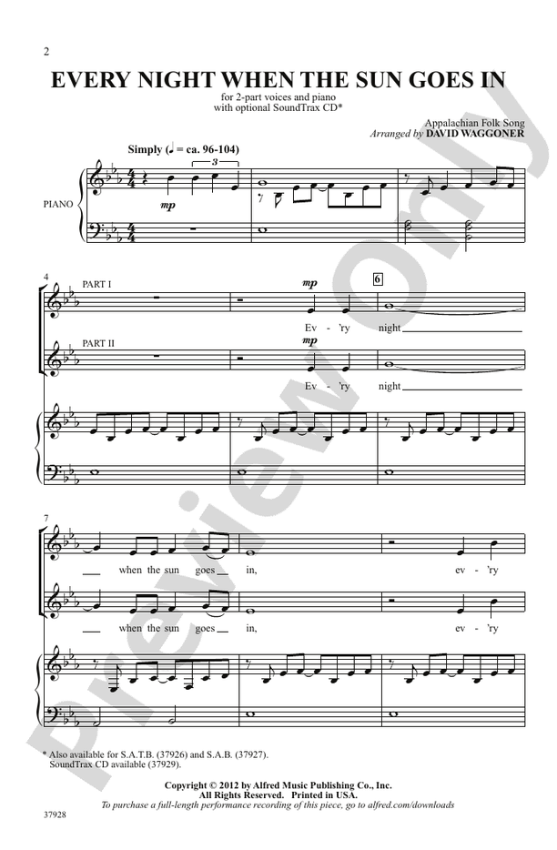 Every Night When the Sun Goes In: 2-Part Choral Octavo - Digital Sheet ...