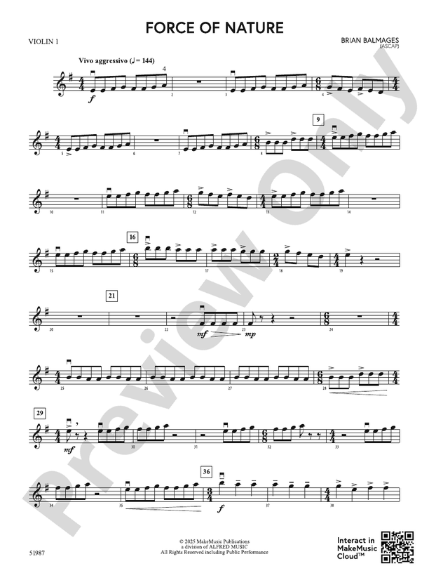 Force of Nature: 1st Violin: 1st Violin Part - Digital Sheet Music Download