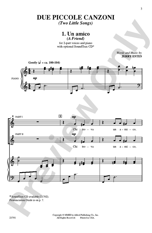 Due Piccole Canzoni (Two Little Songs): 2-Part Choral Octavo: Jerry ...