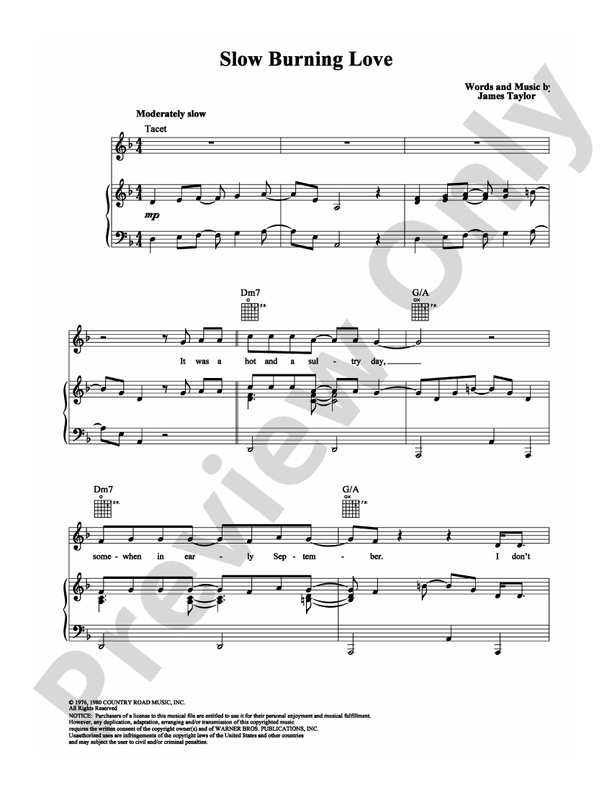 Slow Burning Love: Piano/Vocal/Chords: James Taylor - Digital Sheet ...