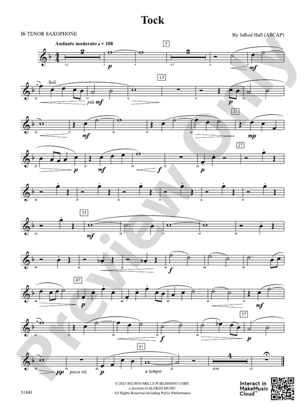 Tock: B-flat Tenor Saxophone: B-flat Tenor Saxophone Part - Digital ...
