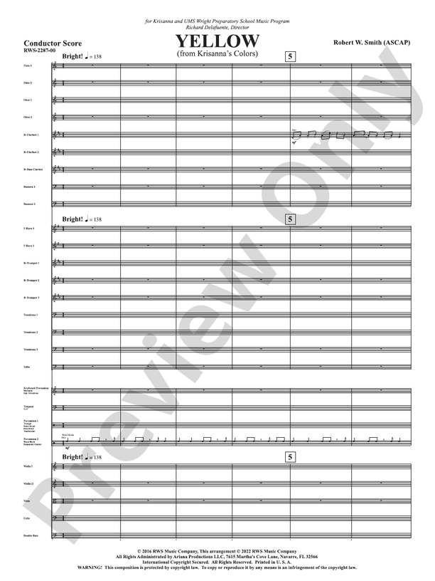 Yellow - From Krisanna's Colors: Full Orchestra Conductor Score & Parts: Robert W. Smith ...