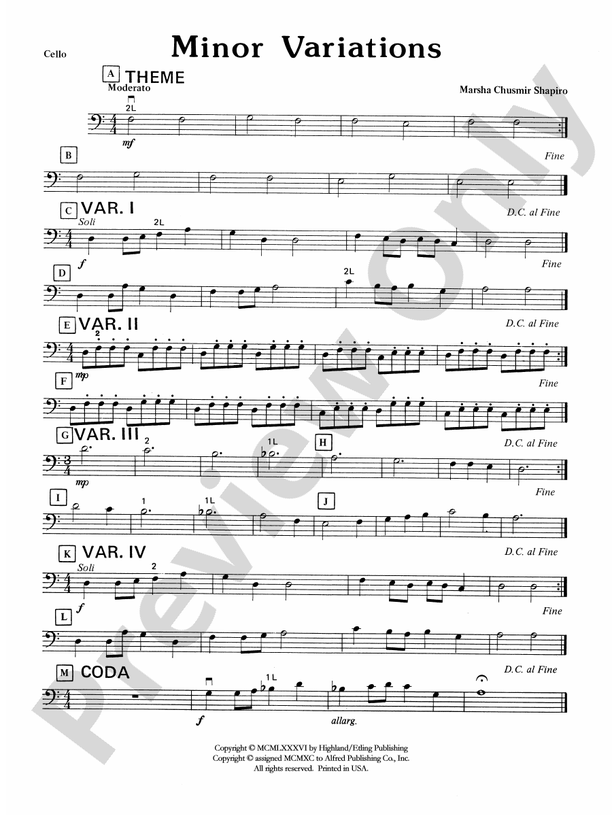 Minor Variations: Cello: Cello Part - Digital Sheet Music Download