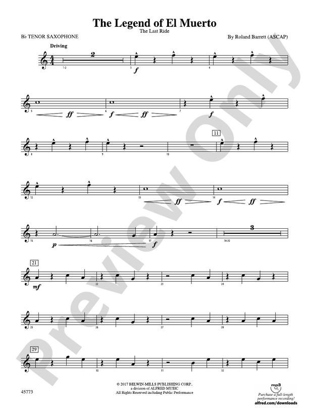 The Legend of El Muerto: B-flat Tenor Saxophone: B-flat Tenor Saxophone ...