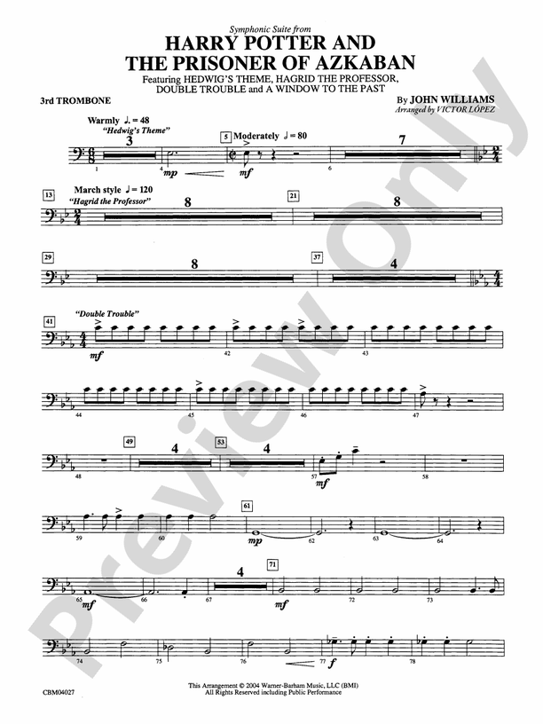 Harry Potter and the Prisoner of Azkaban, Symphonic Suite from: 3rd Trombone: 3rd Trombone Part ...
