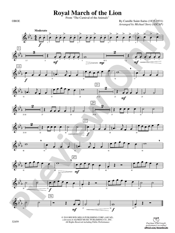 Royal March of the Lion: Oboe: Oboe Part - Digital Sheet Music Download