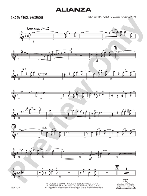 Alianza: 2nd B-flat Tenor Saxophone: 2nd B-flat Tenor Saxophone Part - Digital Sheet Music Download