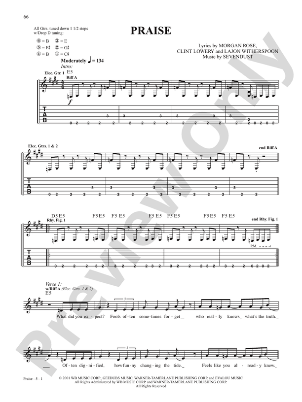Praise: Guitar: Sevendust - Digital Sheet Music Download