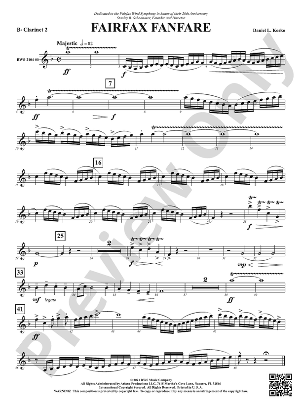 Fairfax Fanfare: 2nd B-flat Clarinet: 2nd B-flat Clarinet Part: Daniel ...