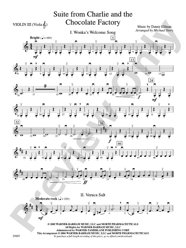 Charlie and the Chocolate Factory, Suite from: 3rd Violin (Viola [TC ...