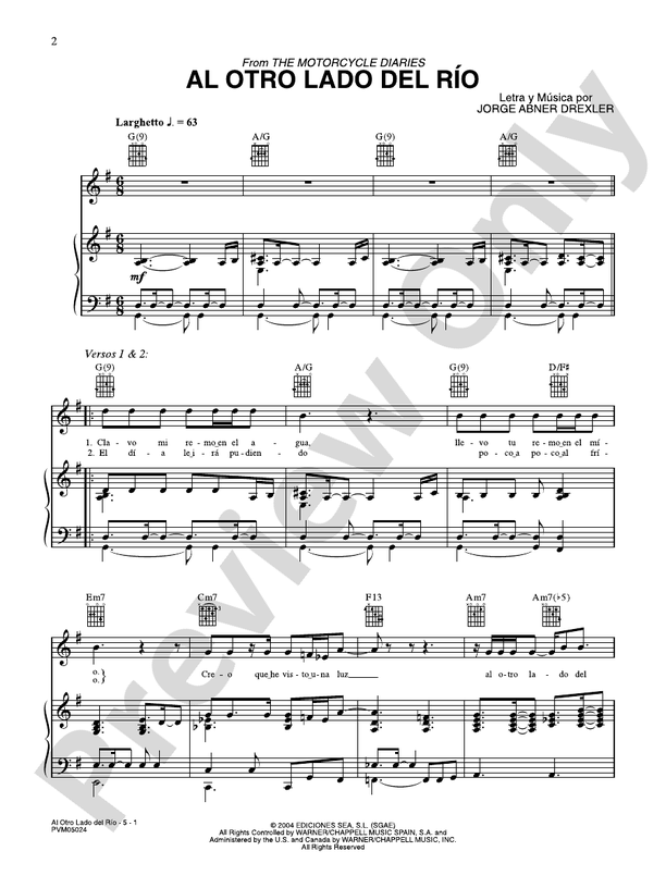 Al Otro Lado del Río (from "The Motorcycle Diaries"): Piano/Vocal ...