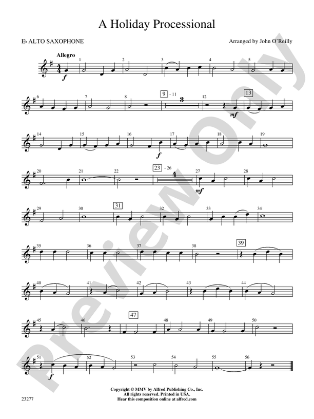 A Holiday Processional: E-flat Alto Saxophone: E-flat Alto Saxophone Part - Digital Sheet Music ...