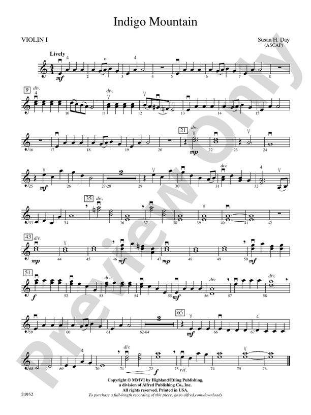 Indigo Mountain: 1st Violin: 1st Violin Part - Digital Sheet Music Download