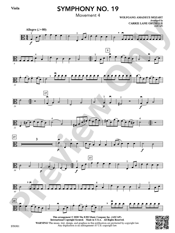 Symphony No. 19: Viola: Viola Part: Wolfgang Amadeus Mozart - Digital ...