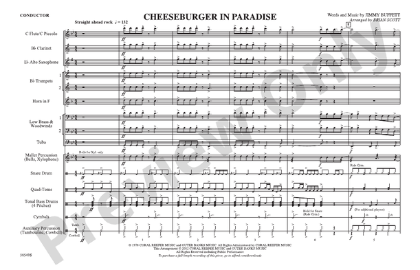 Cheeseburger in Paradise: Score: Marching Band Score - Digital Sheet ...