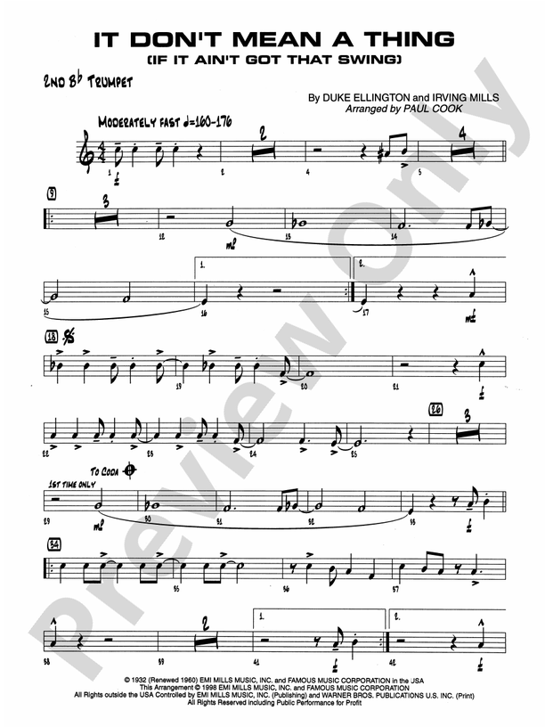 It Don't Mean a Thing (If It Ain't Got That Swing): 2nd B-flat Trumpet ...