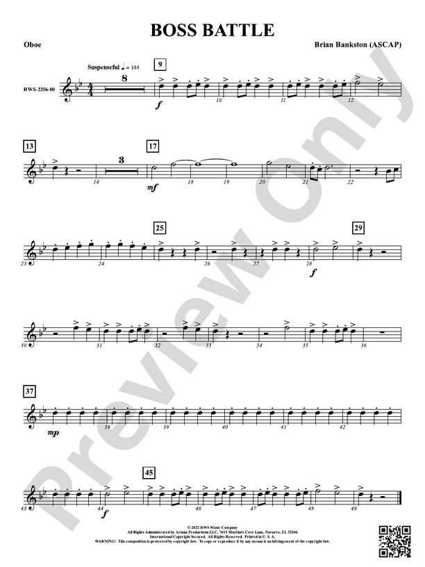 Boss Battle: Oboe: Oboe Part: Brian Bankston - Digital Sheet Music Download