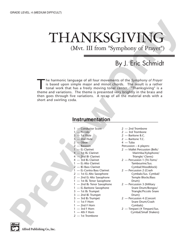 Thanksgiving: Concert Band Conductor Score & Parts: J. Eric Schmidt - Digital Sheet Music Download