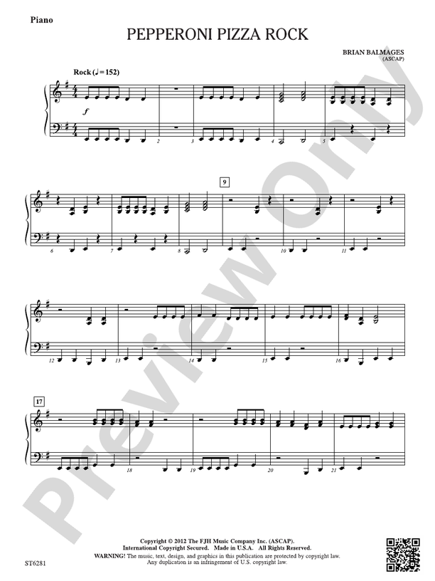 Pepperoni Pizza Rock: Piano: Piano Part: Brian Balmages - Digital Sheet ...