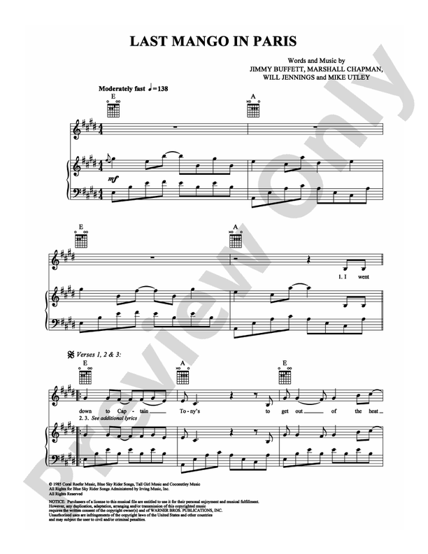 Last Mango in Paris: Piano/Vocal/Chords: Jimmy Buffett - Digital Sheet ...