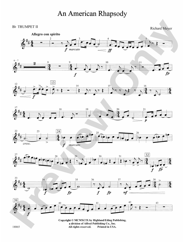 An American Rhapsody: 2nd B-flat Trumpet: 2nd B-flat Trumpet Part - Digital Sheet Music Download