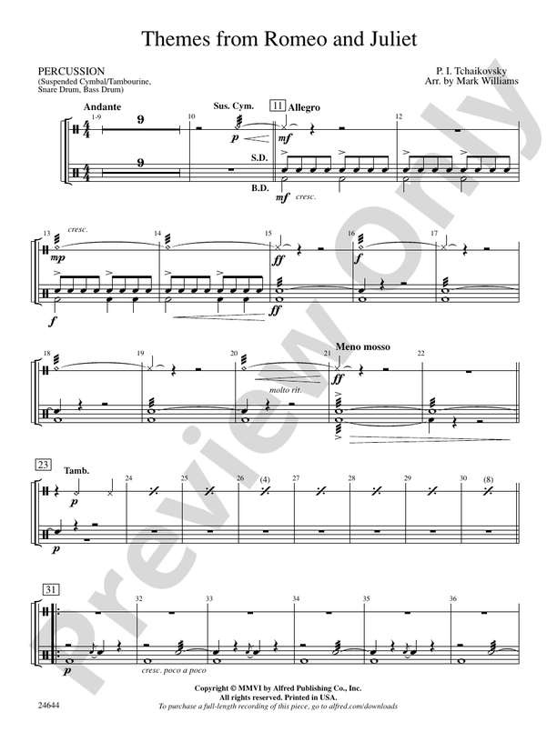 Romeo and Juliet, Themes from: 1st Percussion: 1st Percussion Part ...