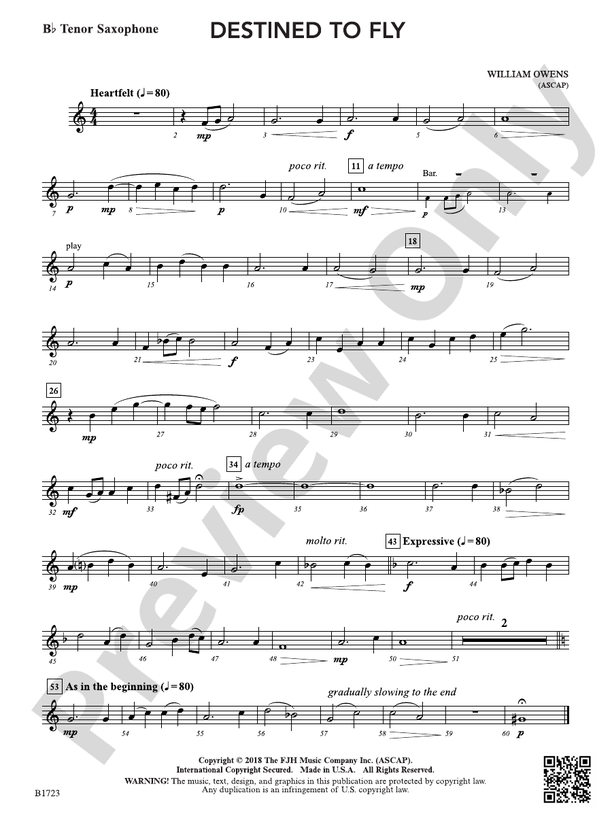 Destined To Fly B Flat Tenor Saxophone B Flat Tenor Saxophone Part 9548