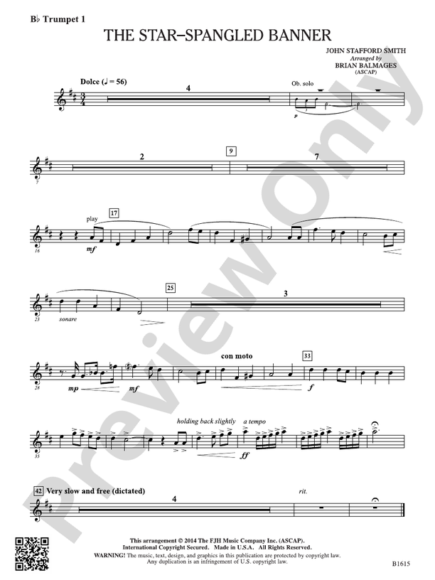 The Star-Spangled Banner: B-flat Trumpet 1: B-flat Trumpet 1 Part: John Stafford Smith - Digital ...