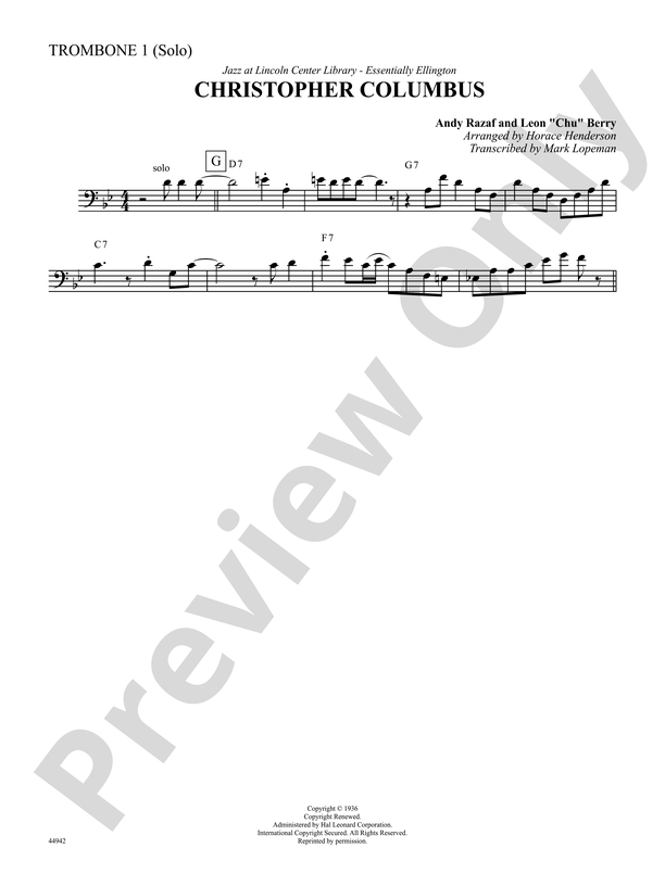 Christopher Columbus: Trombone 1 Solo: Trombone 1 Solo Part - Digital ...