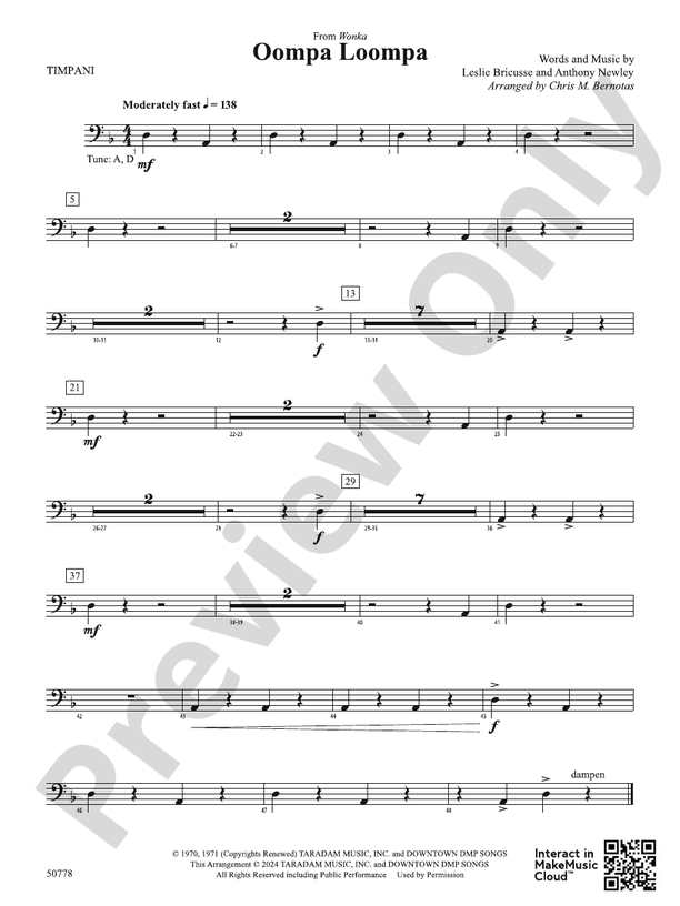 Oompa Loompa: Timpani: Timpani Part - Digital Sheet Music Download