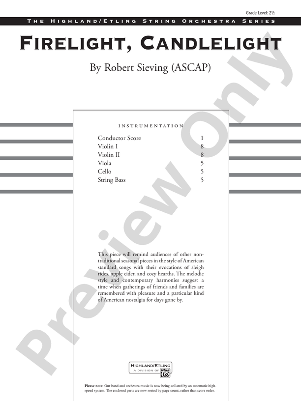 Firelight, Candlelight: Score: String Orchestra Score - Digital Sheet Music Download