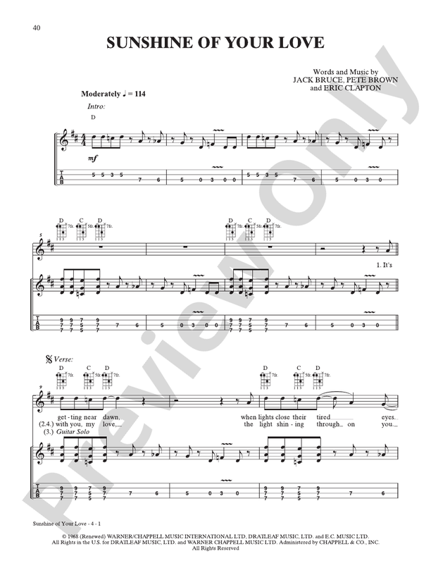Sunshine of Your Love: Mandolin: Cream - Digital Sheet Music Download
