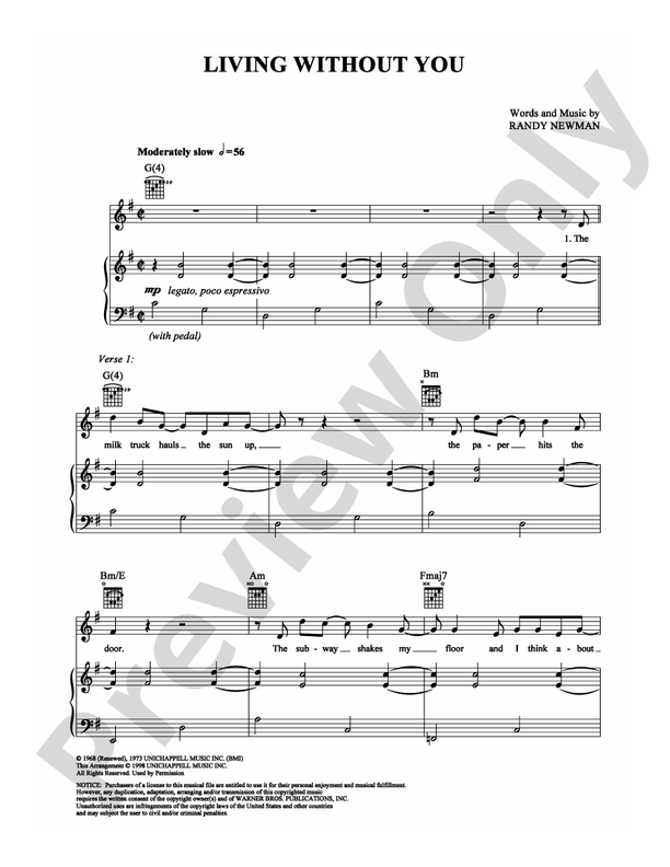 Living Without You: Piano/Vocal/Chords: Randy Newman - Digital Sheet ...