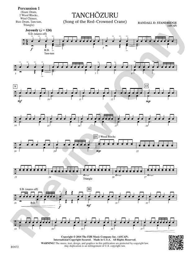 Tanchozuru: Percussion 1: Percussion 1 Part: Randall D. Standridge ...