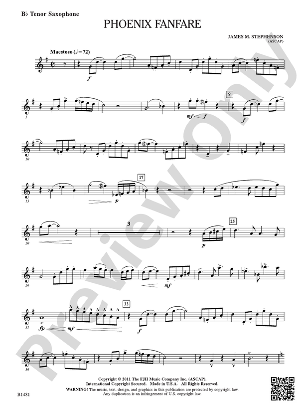 Phoenix Fanfare: B-flat Tenor Saxophone: B-flat Tenor Saxophone Part ...