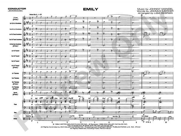 Emily: Jazz Ensemble Conductor Score & Parts: Johnny Mandel - Digital ...