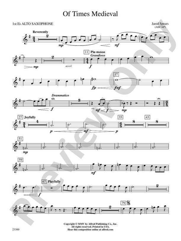 Of Times Medieval: E-flat Alto Saxophone: E-flat Alto Saxophone Part - Digital Sheet Music Download