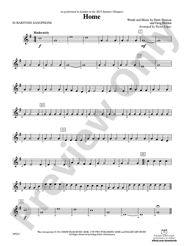 Home: E-flat Baritone Saxophone: E-flat Baritone Saxophone Part - Digital Sheet Music Download