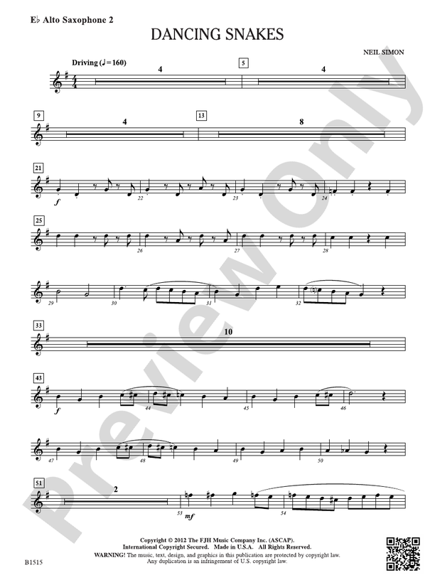 Dancing Snakes: E-flat Alto Saxophone 2: E-flat Alto Saxophone 2 Part: Neil Simon - Digital ...